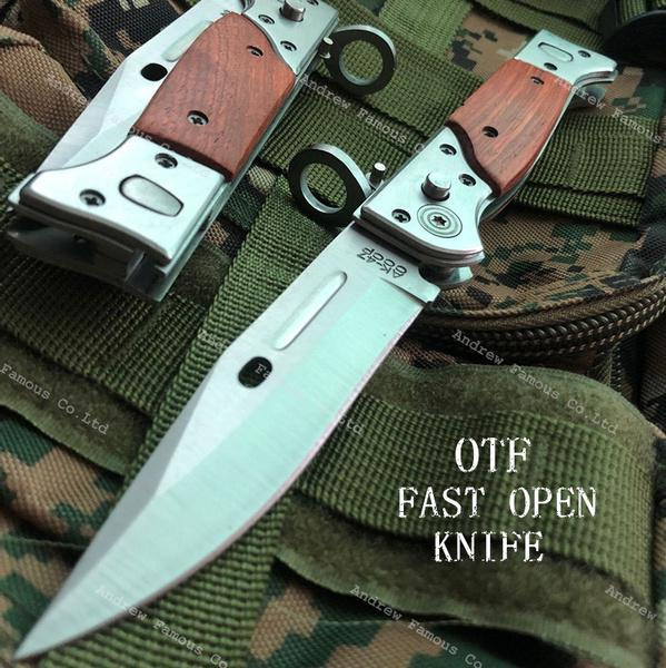 AK47 Spring Assisted Fast Open Knife Fixed Blade Hunting Knife Tactical ...