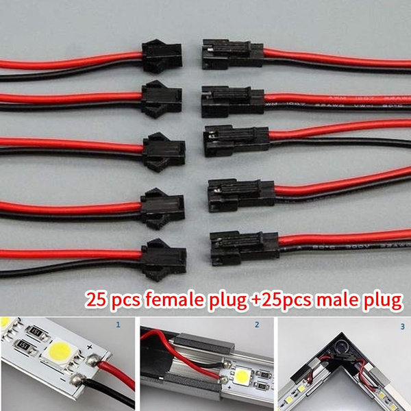 25Pairs Long SM Connector Terminal Wire Plug Male to Female Splice Wire Connectors Red and Black ...