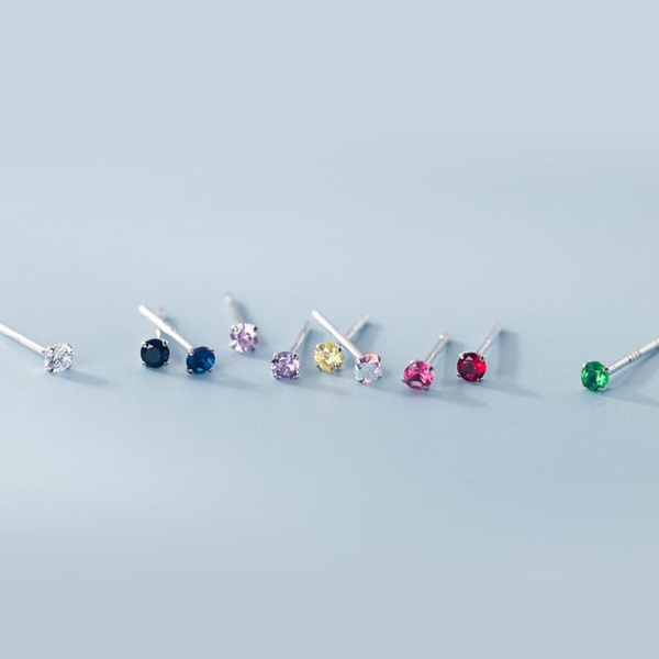 925 Sterling Silver Tiny Colorful CZ Stud Earrings Cartilage Piercing ...