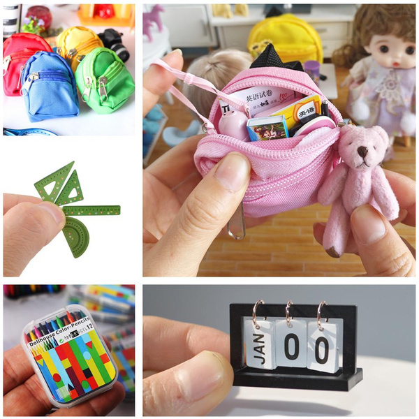 Mini Schoolbag 1:12 Dollhouse Accessories Mini Stationery Pencils/Ruler ...