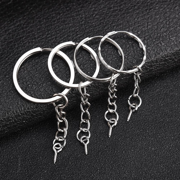 10 Pcs Split Key Ring with Chain and Screw Eye Pins, Metal Split Key ...