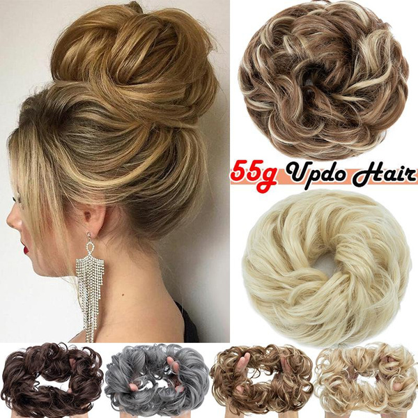 S-noilite 55g Messy Bun Hair Piece Curly Wavy Large Hair Bun Scrunchies ...