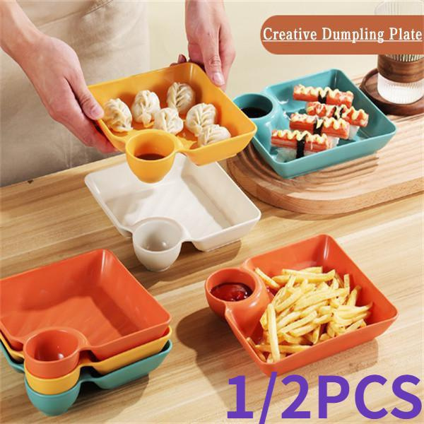 1/2PCS Home Decor Large Square Dumpling Plate with Vinegar Sauce Dish ...