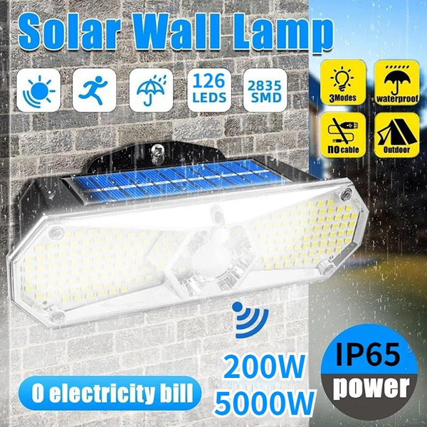 Super Bright 200W/5000W Solar Lights Outdoor Motion Sensor 126LED IP65 ...