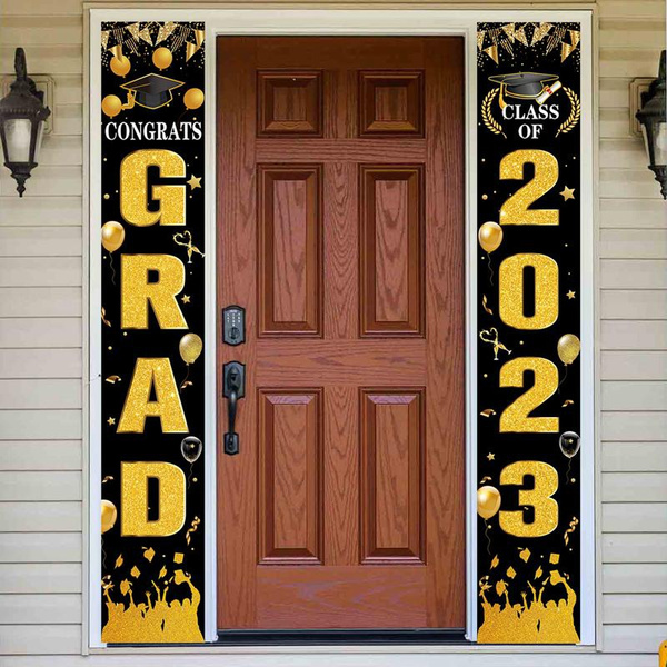 Large Congratulations Banner Black Gold Congrats Grad Banner Sign ...