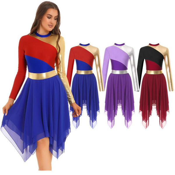 Women Liturgical Praise Dance Dress Wear Color Block Worship Dresses ...