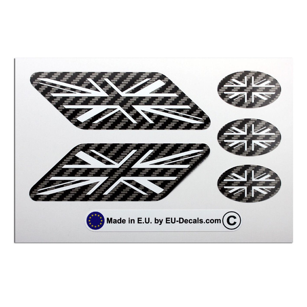 5X UK Union Jack flags Carbon fiber/white Laminated Decals Stickers for ...