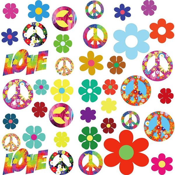 84 Pieces 60's Hippie Theme Party Stickers Retro Flower Stickers 60s ...