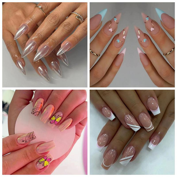 Fake Nails Press on False Nail Advanced Nail Art Wearable Lines Glitter ...