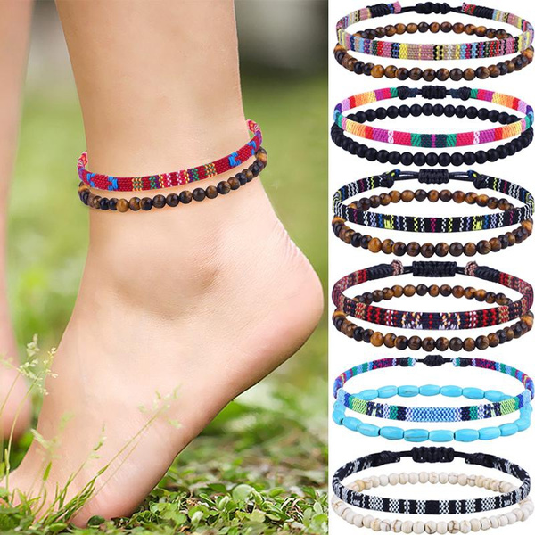 2Pcs/Set Bohemian Ethno Anklets For Men And Women Handmade Rope ...