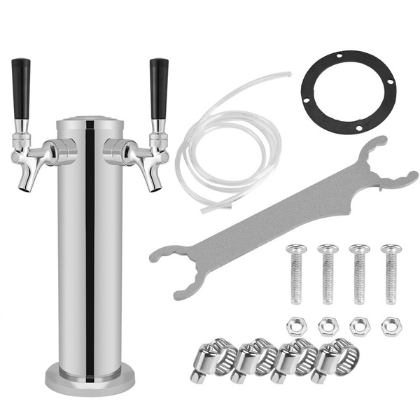 Dual Taps Stainless Steel Draft Beer Tower Dispense Drinking Faucet DP ...