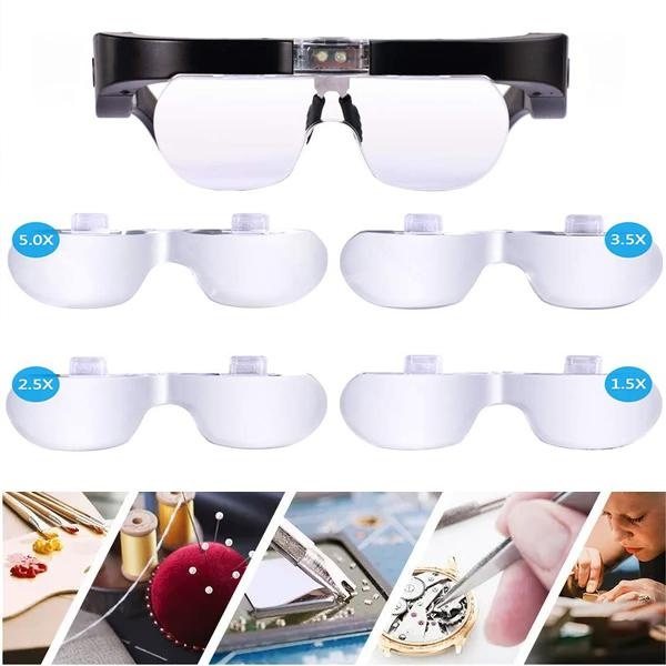 Magnifying Headset with LED Light Magnifying Glass Head Mounted Jewelry ...