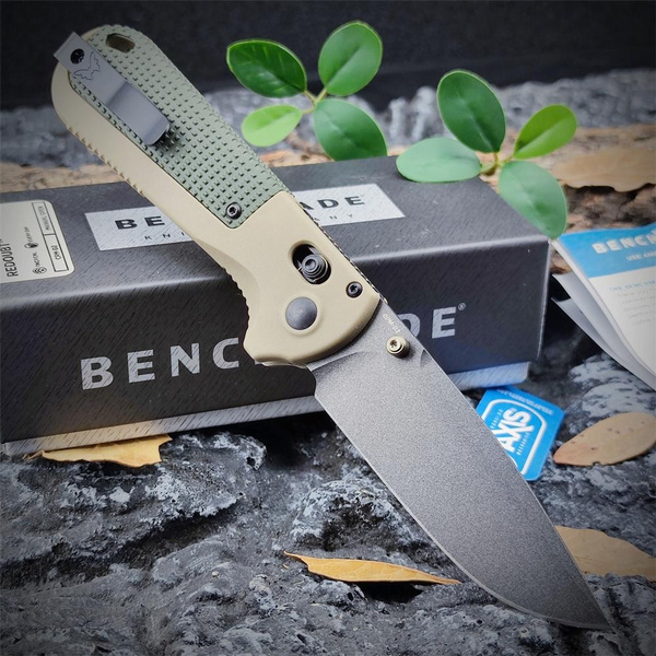 Benchmade Redoubt 430 - Drop Point - Khaki Grivory Scales - Black Stonewashed Edge Blade 430BK ...