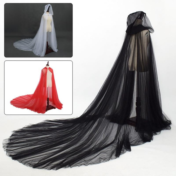 Halloween Costume for Women Hood Tulle Cape Cloak Black White Red ...