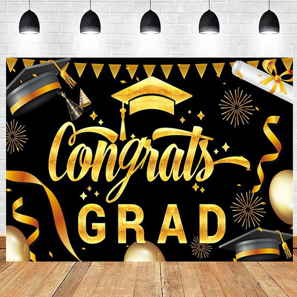 Black Gold Large Graduation Banner Congrats Grad Backdrop ...
