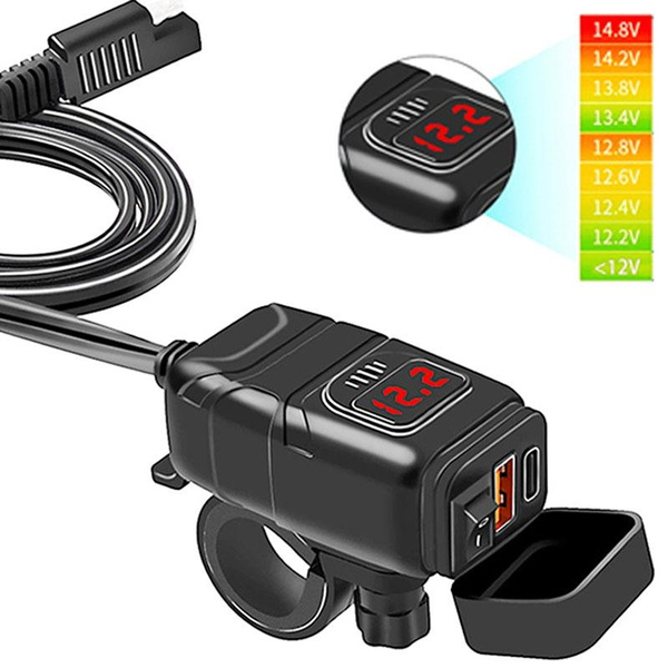 1PC PD30W+QC3.0 Dual Port Fast Charger,DC12V-24V Motorcycle USB Charger ...