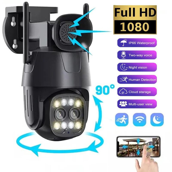 1080P Dual-len WIFI IP Camera LED Light Alarm Wireless Camera Night ...