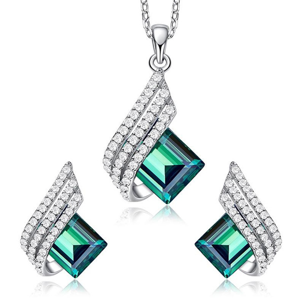 925 Sterling Silver Jewellery Sets Crystal Necklace And Earring Women ...