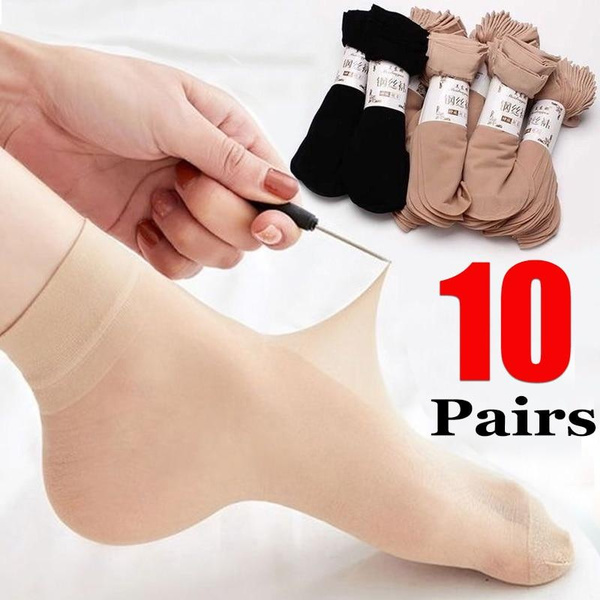 10Pairs Skin Color Transparent Thin Women Crystal Silk Socks Nylon ...