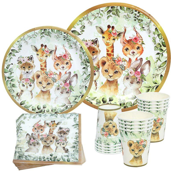 50pcs Jungle Safari Party Tableware Set Animal Print Paper Plates and ...