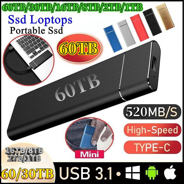 Mini Ssd 60TB Portable SSD 60TB/30TB/16TB/8TB/2TB/1TB High Speed External Solid Hard Drive Ssd ...