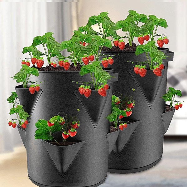 Garden Outdoor Fabric Planting Grow Bag Strawberry Flower Herb Pouch ...
