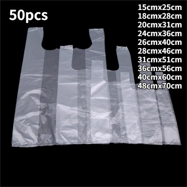 new50PCS White Transparent Plastic Bags Supermarket Shopping Bags | Wish