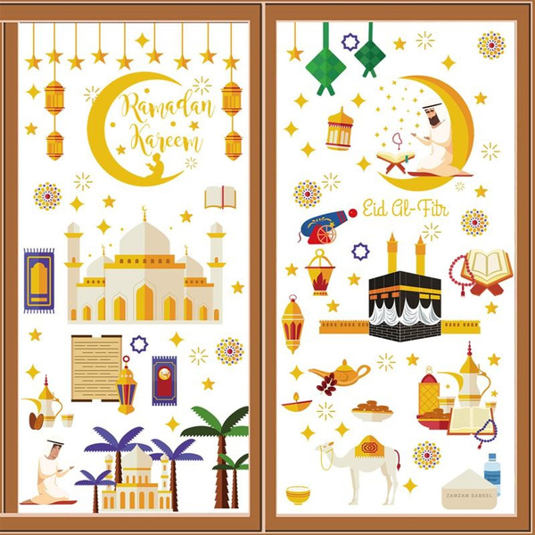 9 Sheets (196Pcs !!!) Eid Mubarak Window Stickers Moon Star Crescent ...