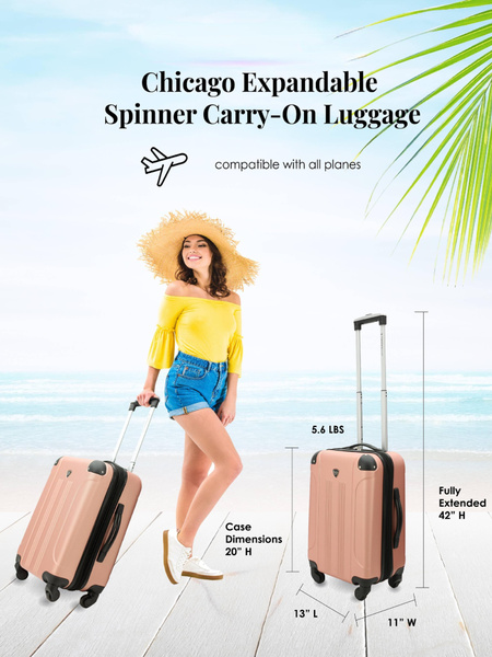 Chicago 20" Hardside Rolling Carry On Luggage - Rose Gold | Wish