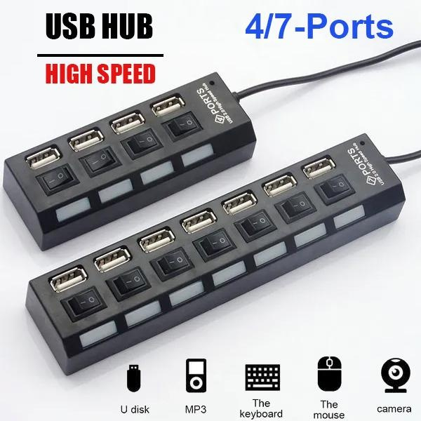 High Speed 4/7 Ports USB HUB 2.0 Adapter Expander Multi USB Splitter ...