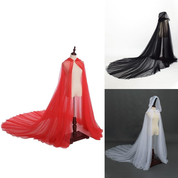 Halloween Costume for Women Hood Tulle Cape Cloak Black White Red ...