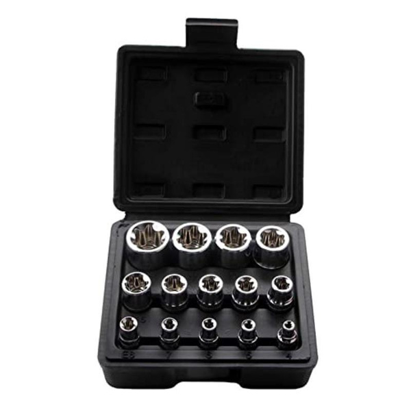Female E Torx Socket Set with Case, 1/4, 3/8, 1/2 in. Drive E4-E24 ...
