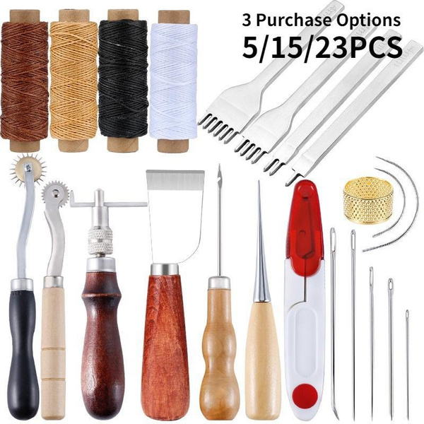5/15/23PCS/Set Leather Craft Tool Leather Working Kit with Sewing ...