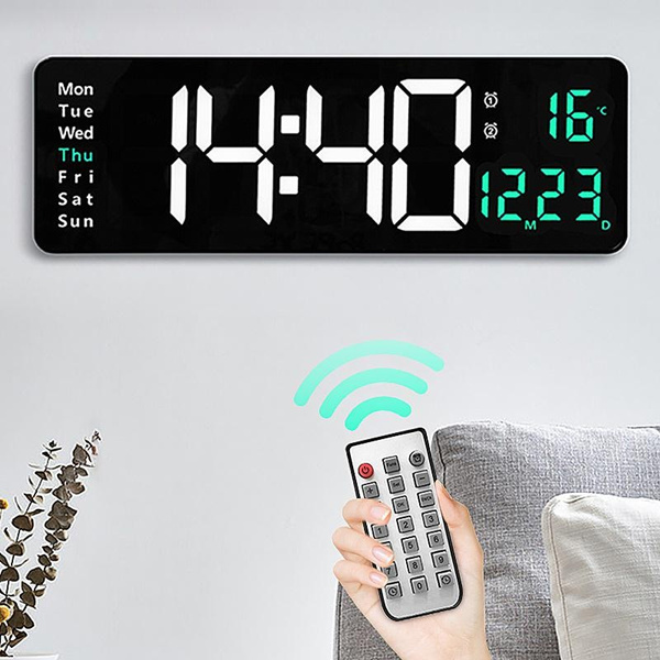 Large Digital Wall Clock Remote Control Temp Date Week Display Power ...