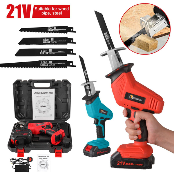 CONENTOOL [2 Battery] 21V Cordless Reciprocating Saw Hand Held Wood Metal Cutting Saw 4 Blades ...