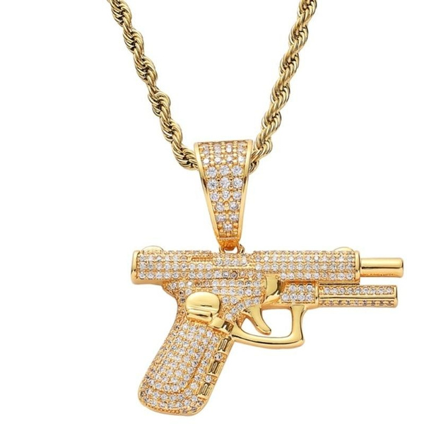 Fashion Hip Hop Crystal Pistol Pendant Personality Cool Rap Trend ...