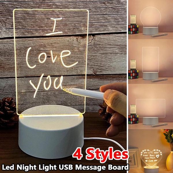 Acrylic Dry Erase Board Note Board Creative Led Night Light USB Message ...