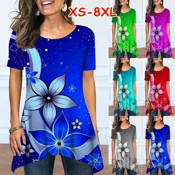XS-8XL Women's Fashion Summer Clothes Casual O-neck Short Sleeved Tops ...