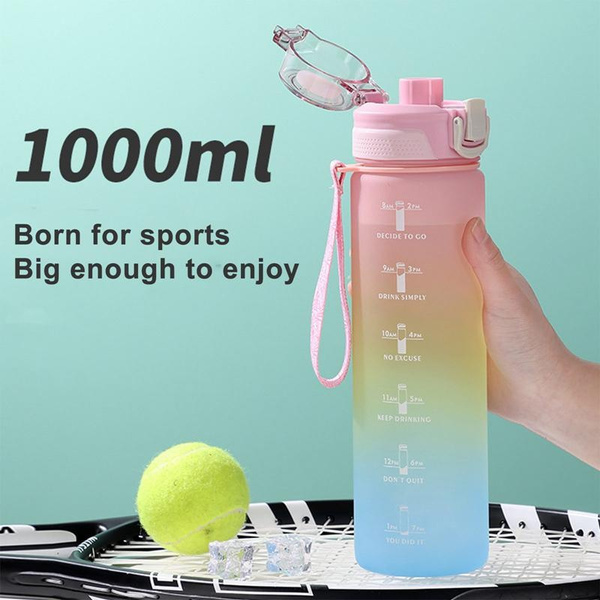 1000Ml Gradual Color Water Bottles With Time Marker To Drink Plastic ...