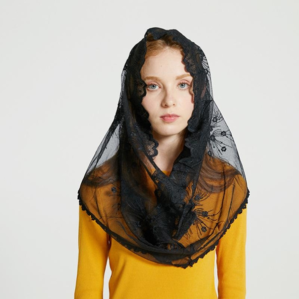 White Black Church Veil Traditional Catholic Orthodox Veils Religious ...