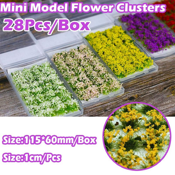 28Pcs/box Mini Simulation Flower Clusters Diy Model Scenario Train Sand ...