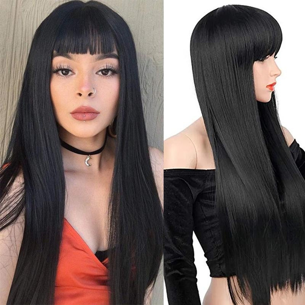 Long Straight Wigs Mix Hair Replacement Wigs Synthetic Hair Fancy Dress ...