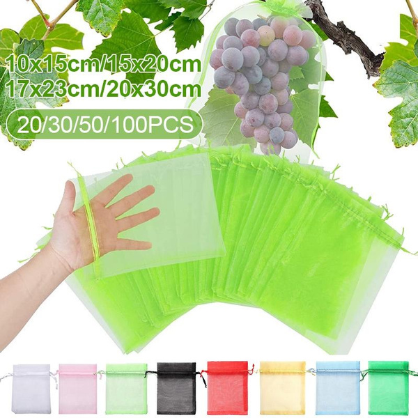 20/30/50/100 Pcs Fruit Protection Mesh Bag with Rope Anti Bird Insect ...