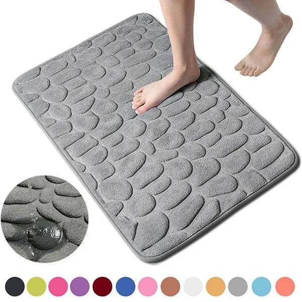 Memory Foam Bath Mat Cobblestone Bathroom Rugs Super Water Absorbent ...