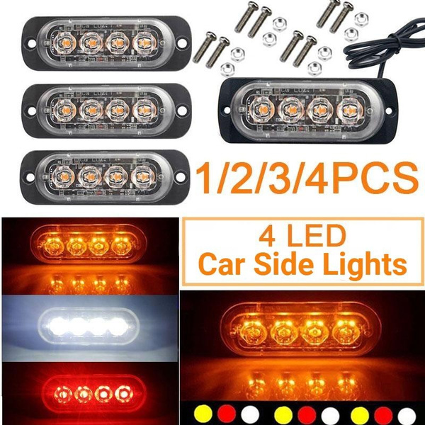 1PC/2PCS/3PCS/4PCS 4 LED Warning Light Amber LED Side Flashing Beacon ...