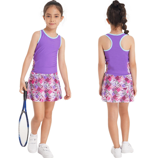 Kids Girls Outdoor Sports Sleeveless Dress with Skorts Tennis Golf ...