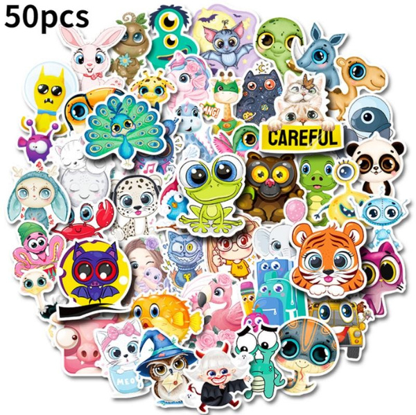50 pieces of cute cartoon big eyes stickers cute animal head stickers ...