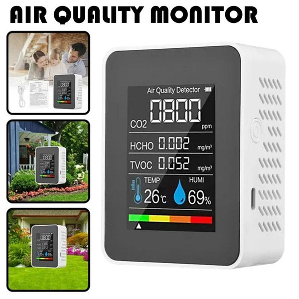 Air Quality Monitor Tester 5 in 1 CO2 Detector Portable Indoor HCHO ...