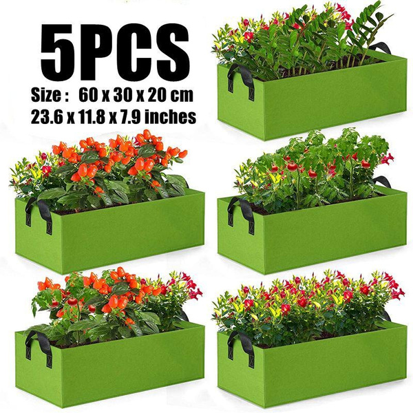 5 Pack Rectangle Plant Grow Bags with Handles, 10 Gallon Green/Black ...