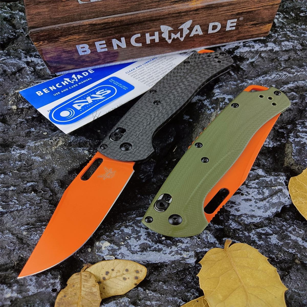 Benchmade Orange Carbon Fiber/G10 Handles CPM-154 Stainless Steel Clip ...
